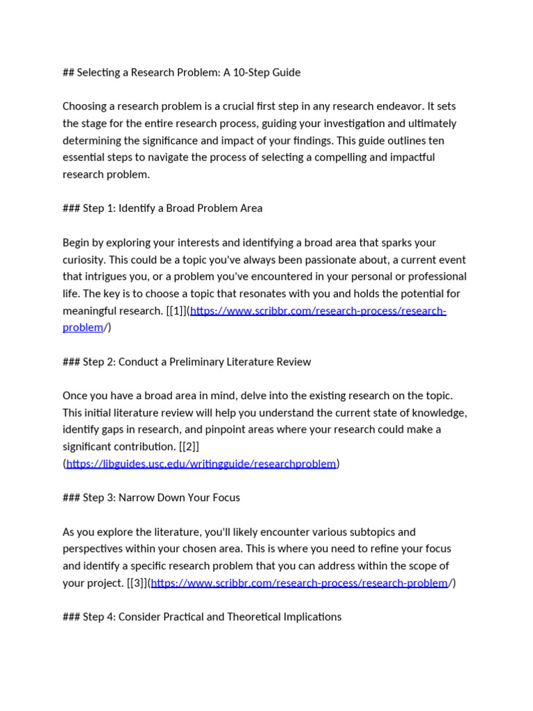 Selecting A Research Problem | PDF | Knowledge | Cognition