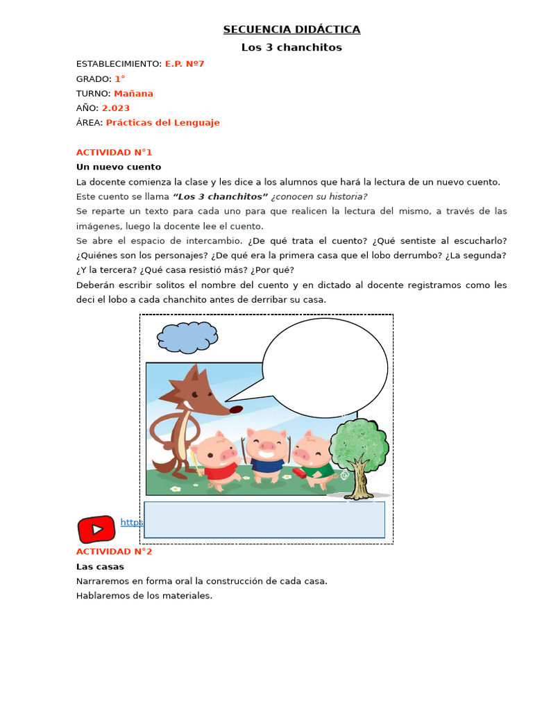 1 Año Secuencia Didactica Los 3 Chanchitos Pdf