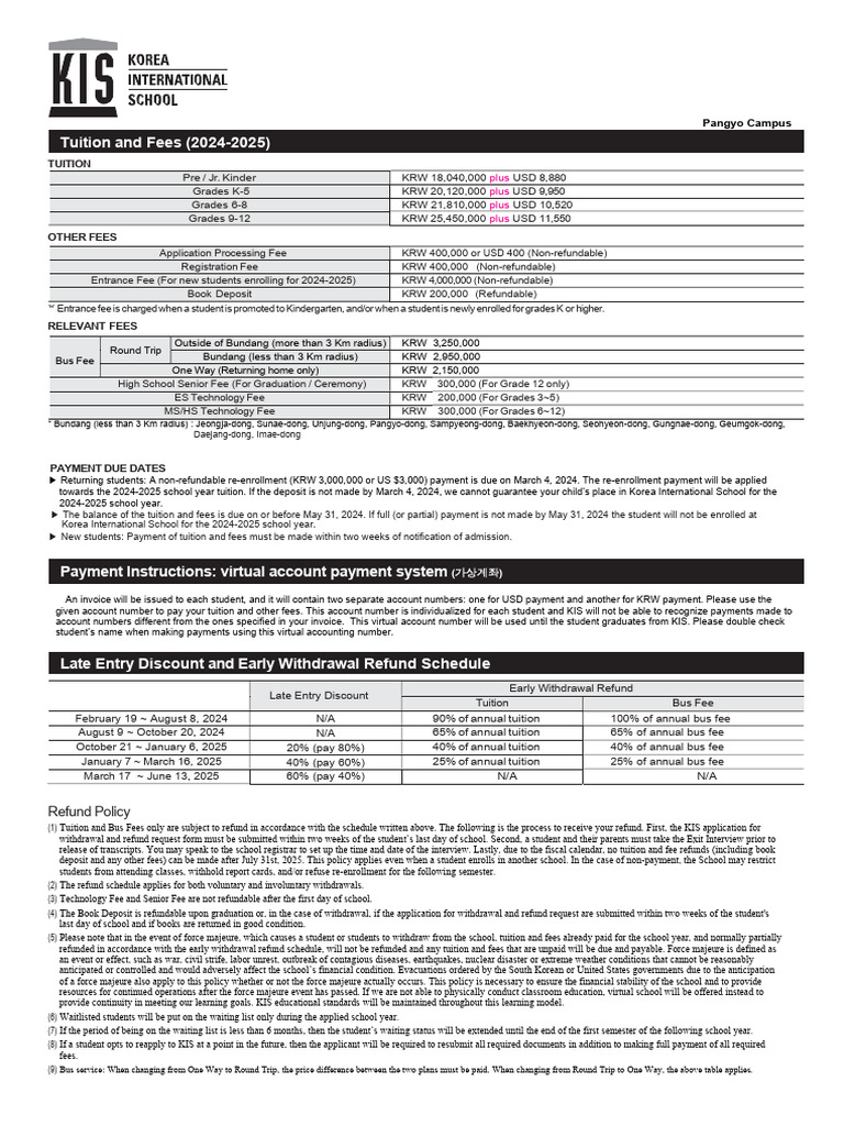 kis information | PDF | Tuition Payments | Fee