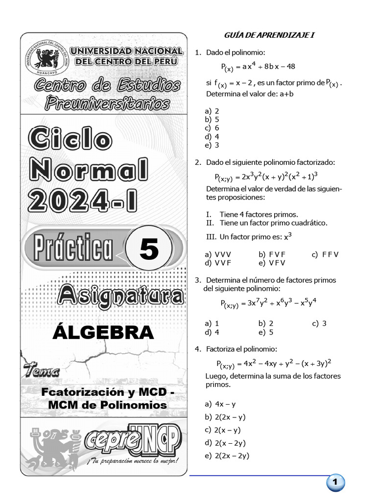 Álgebra 05 CN | PDF | Factorización | Matemáticas discretas