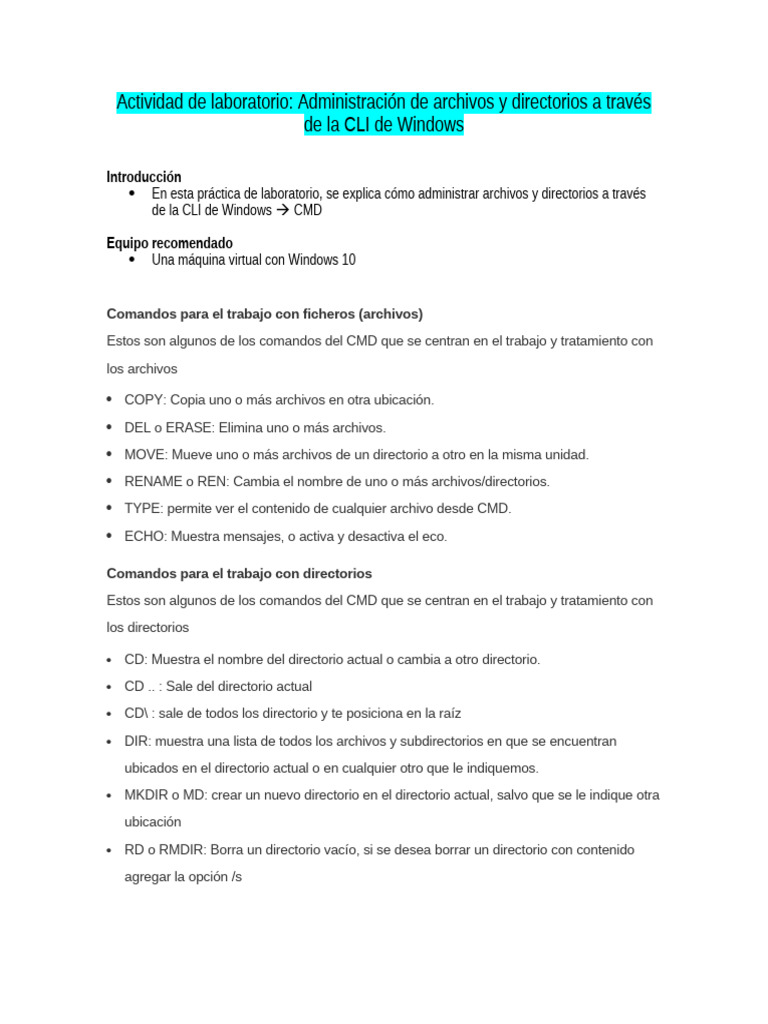 U2-Lab7 - SO - Estructura de Directorios y Archivos CMD | PDF | Archivo de computadora ...
