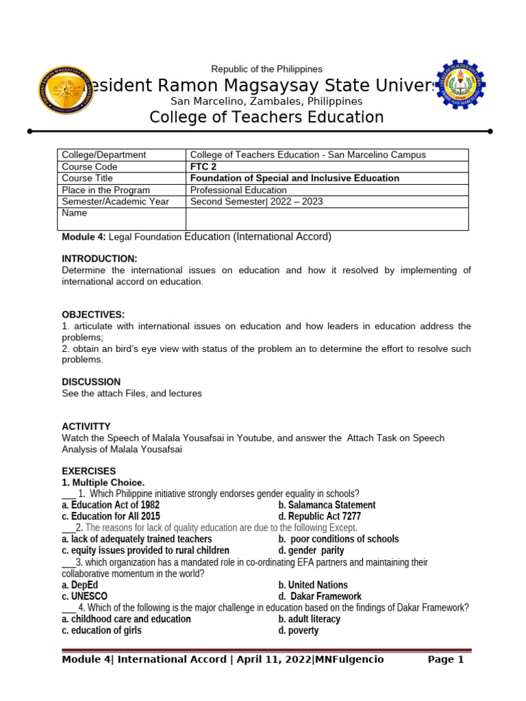 Module4 FTC2 International Accord | PDF | Learning | Teachers