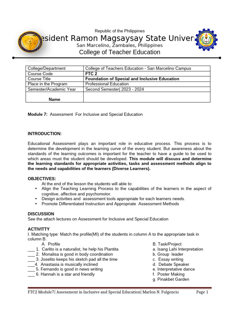 Module7 FTC2 Assessment For FISEd | PDF | Educational Assessment | Learning