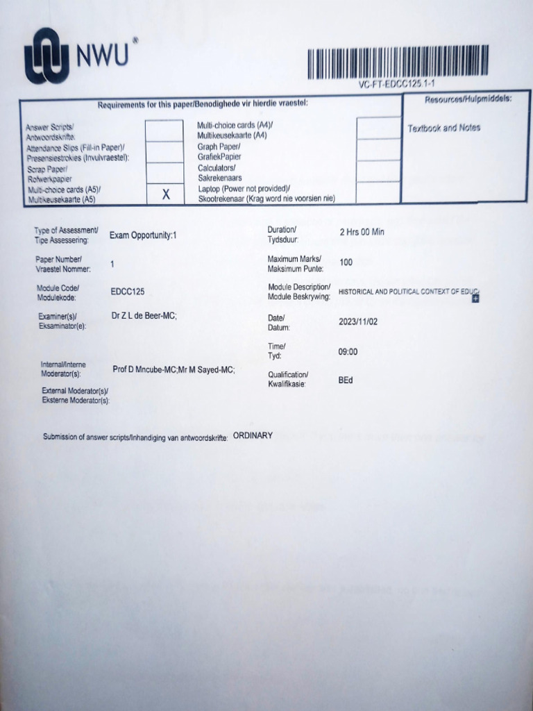Edcc 124 Exam Paper 2023 | PDF | Plato | Mathematics