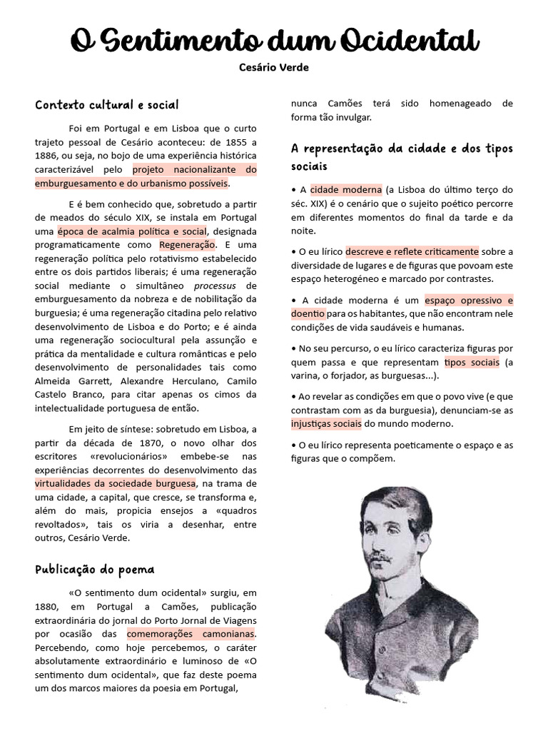 O Sentimento Dum Ocidental - Cesário Verde | PDF | Poesia | Impressionismo