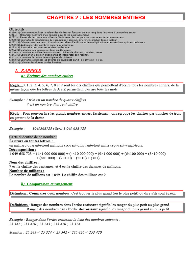 Écriture des Nombres Entiers | PDF | Entier naturel | Nombre