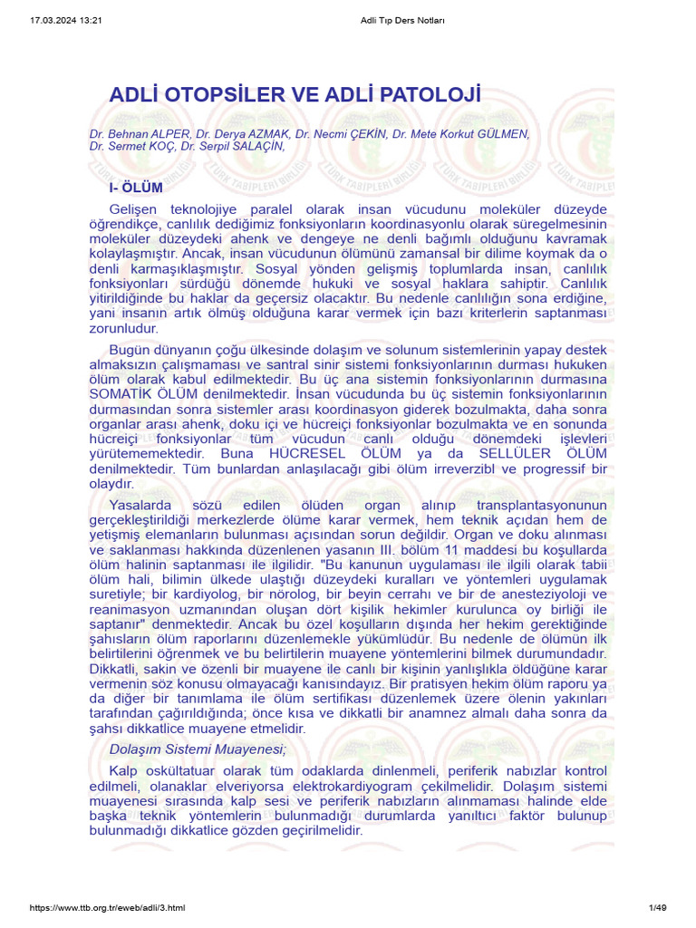 Adli Tıp Ders Notları | PDF