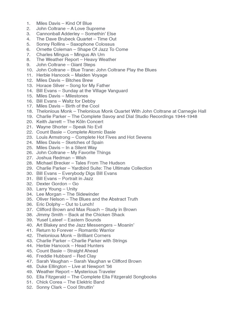 Top 100 Essential Jazz Albums | PDF | Jazz | American Musicians