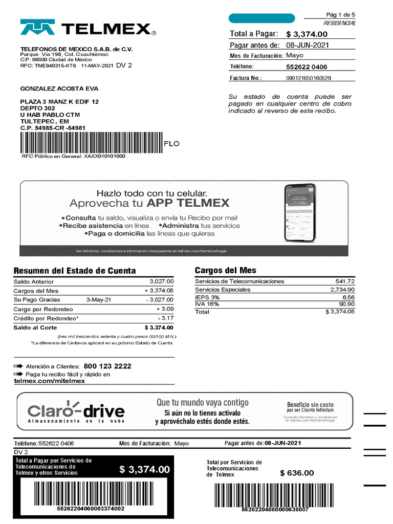 Recibo Telmex | PDF