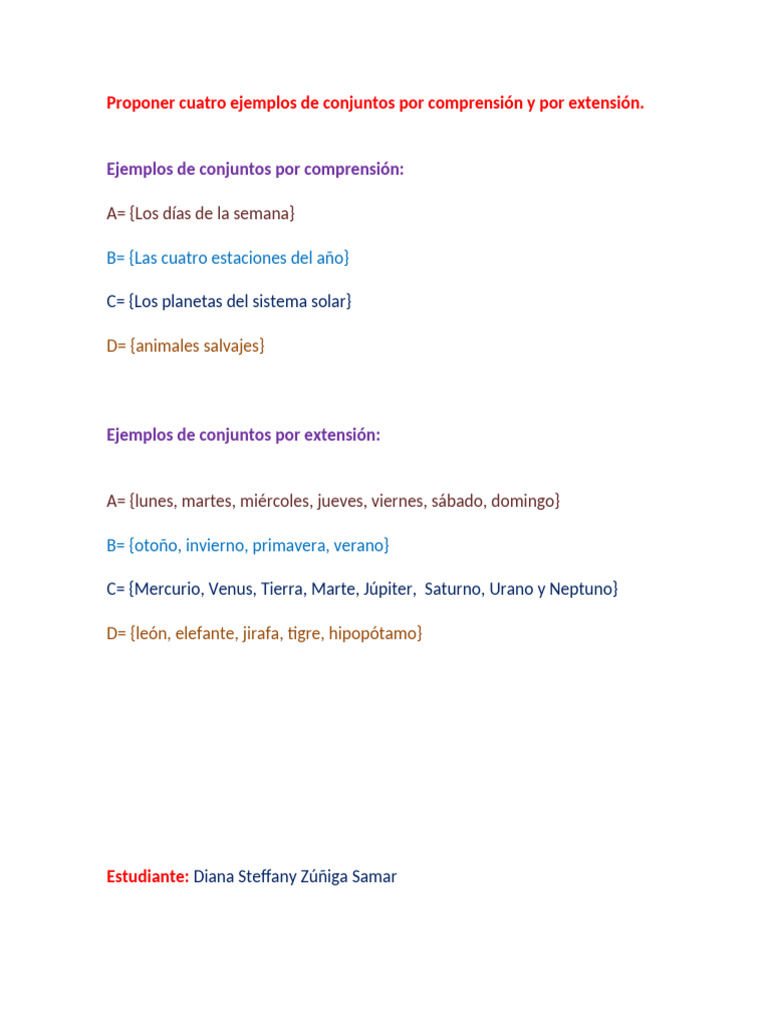 Proponer Cuatro Ejemplos de Conjuntos Por Comprensión y Por Extensión | PDF