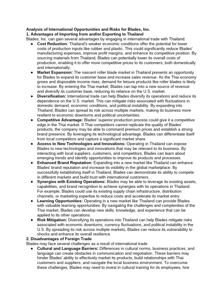 Decision To Expand Internationally - Blades, Inc., I... | PDF ...