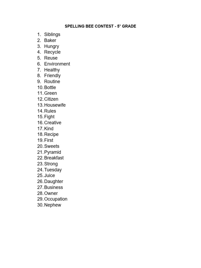 5th Grade Spelling Bee Words List | PDF