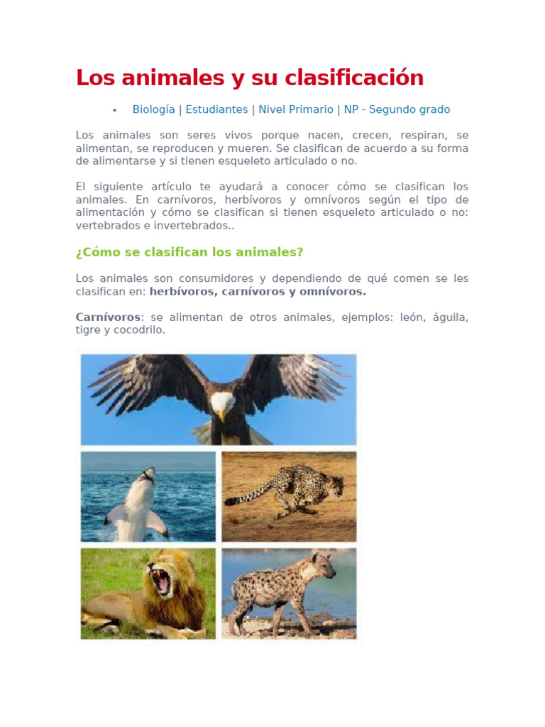 Los animales y su clasificación | PDF
