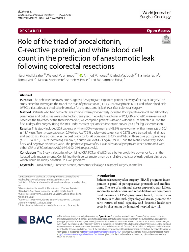 Role of The Triad of Procalcitonin, C-Reactive Protein, and White Blood ...