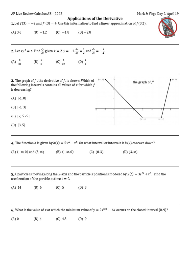 Day 2 - April 19 Derivatives | PDF | Derivative | Function (Mathematics)