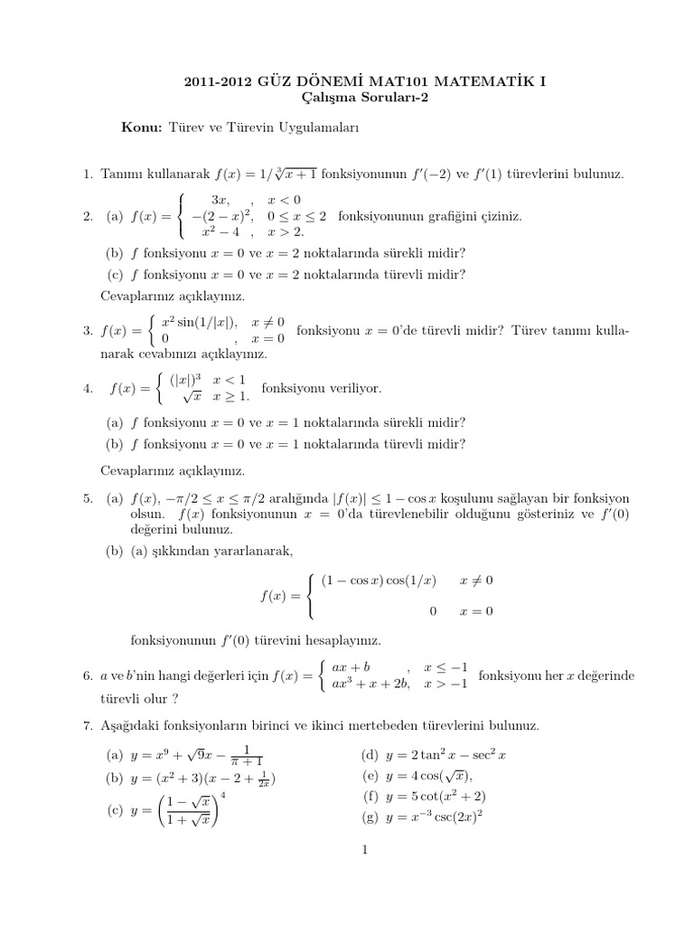 Mat101 Calisma Sorulari 2 | PDF