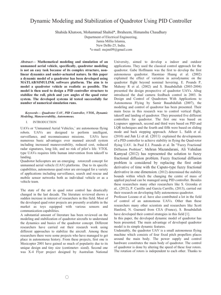 Dynamic_Modeling_and_Stabilization_of_Qu | PDF | Quadcopter | Control Theory