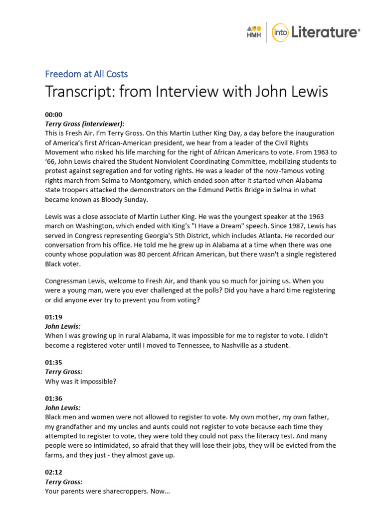 Interview With John Lewis Transcript | PDF | Martin Luther King Jr ...