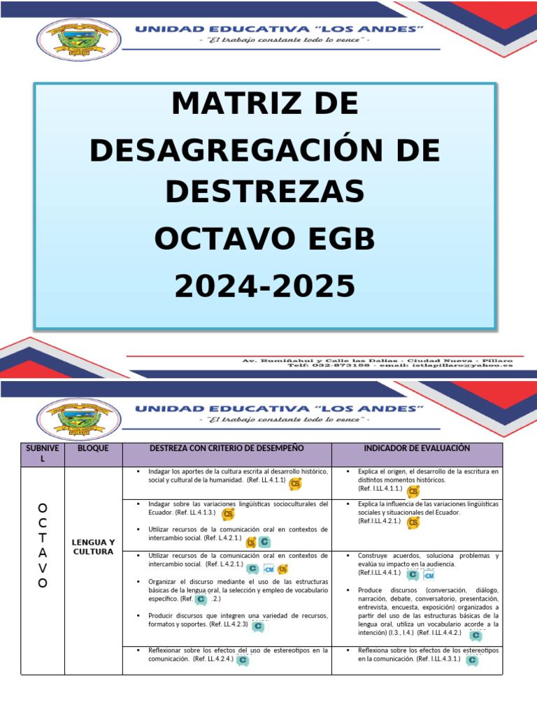 Matriz de Destrezas Octavo y Noveno EGB | PDF | Adverbio | Puntuación