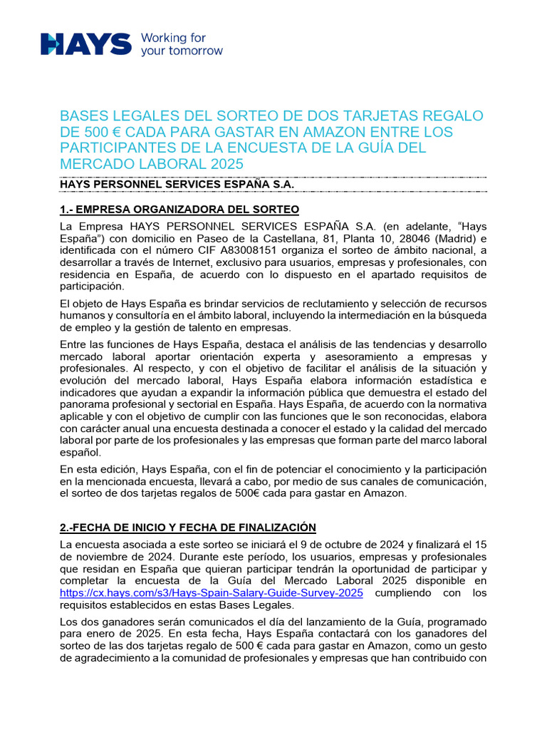 Bases Legales Sorteo Guia Hays Mercado Laboral 2025 | PDF | Cuestionario | Metodología de encuesta