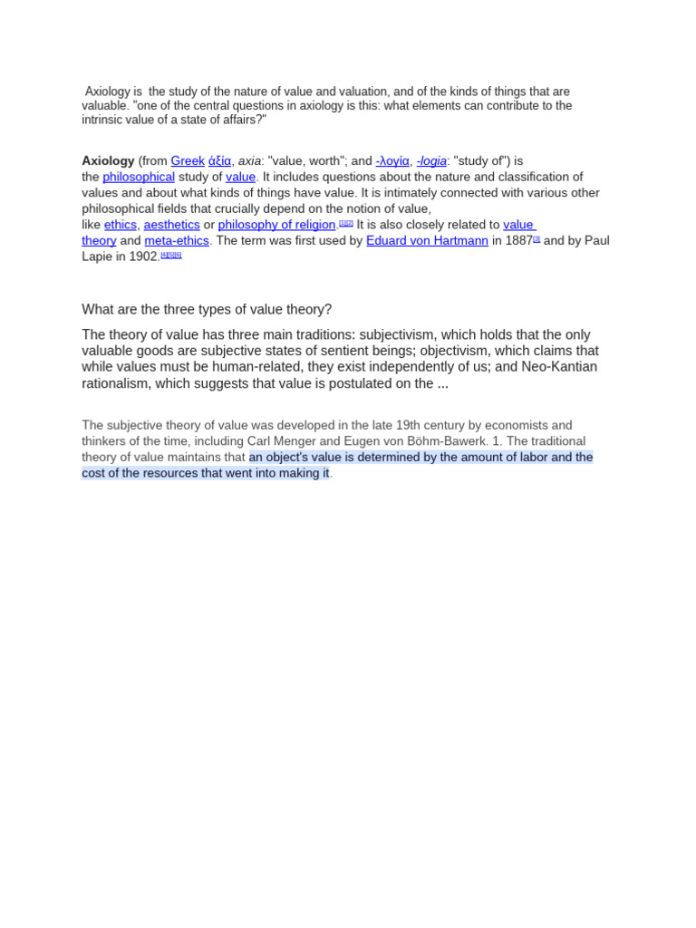 Axiology Is The Study of The Nature of Value and Valuation | PDF ...