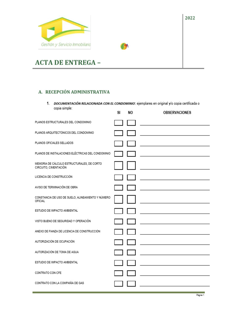 CHECK LIST DOCUMENTACIÓN Recepcion Condominio | PDF | Condominio ...
