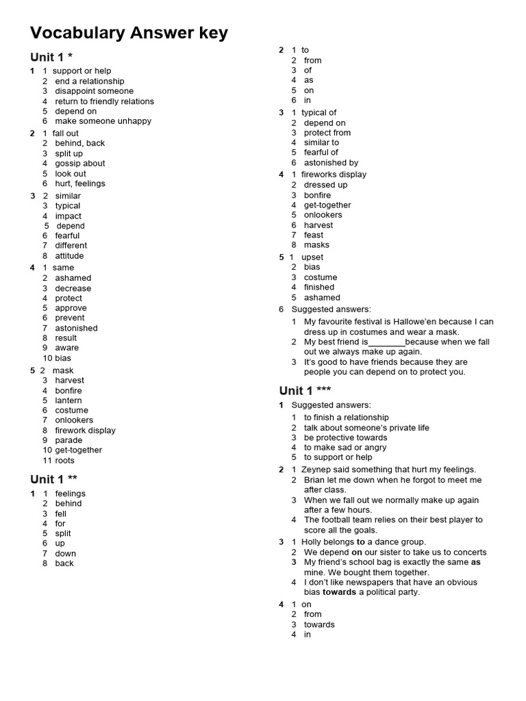 Vocabulary Answer Key 1 | PDF | Observances | Traditions