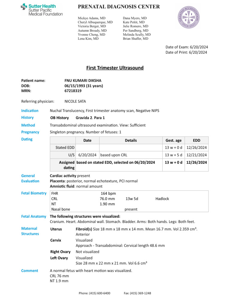 Scan - Us Ob Less Than 14 Weeks With Nuchal Translucency - Jun 20, 2024 ...