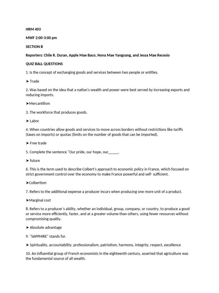 CHAPTER-1_QUIZBALL | PDF | Economics | Comparative Advantage