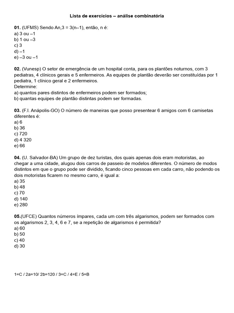 Lista de Exercícios - Analise Comb | PDF