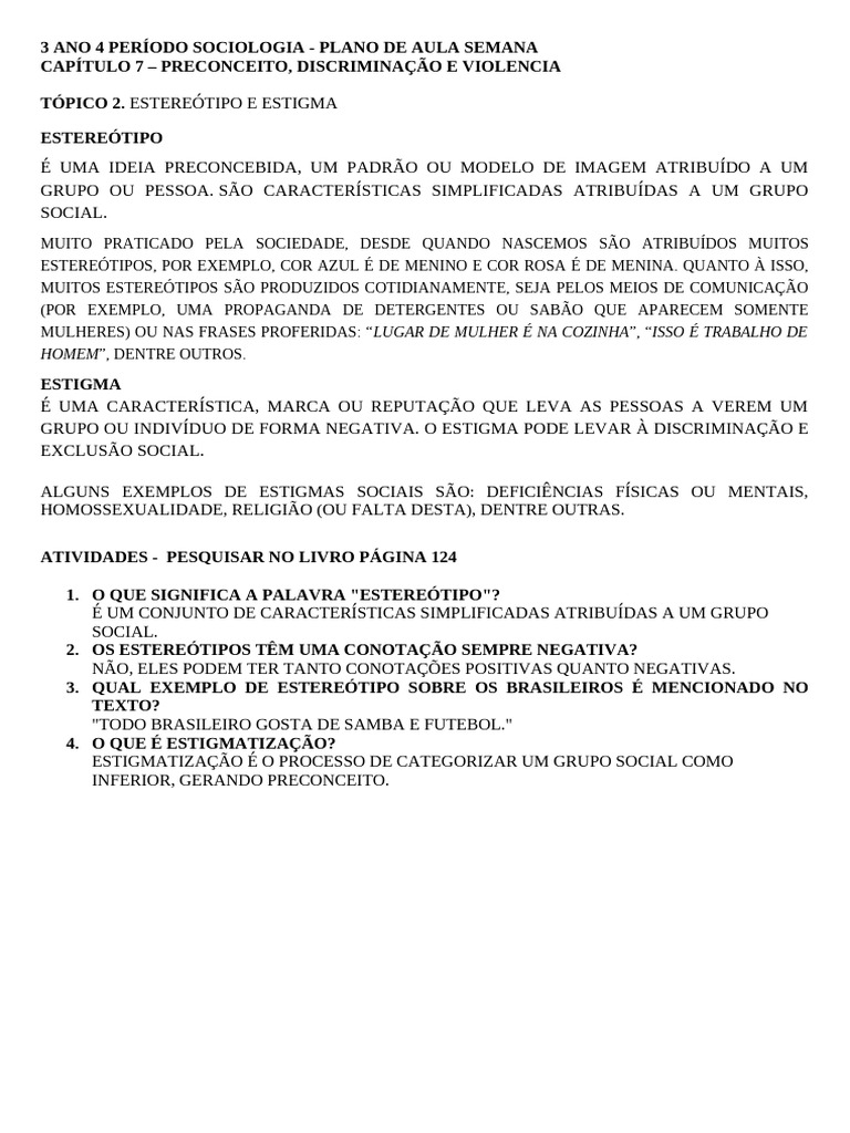 Aula 2 4 Periodo - Estereotipos e Estigma | PDF | Ciências Sociais | Autoajuda