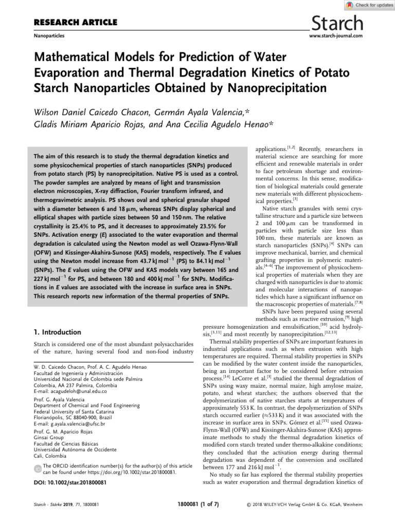 Mathematical Models For Prediction of Water Evaporation and Thermal Degradation | PDF ...