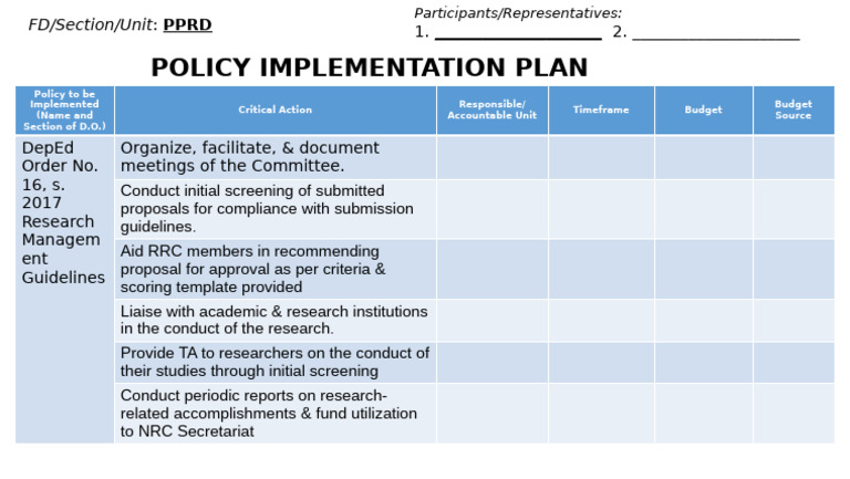 Policy Implementation Plan | PDF
