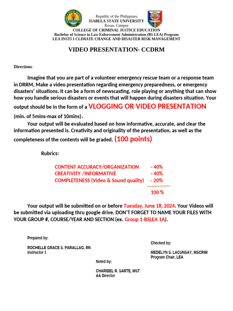 RUBRICS For VIDEO PRESENTATION | PDF