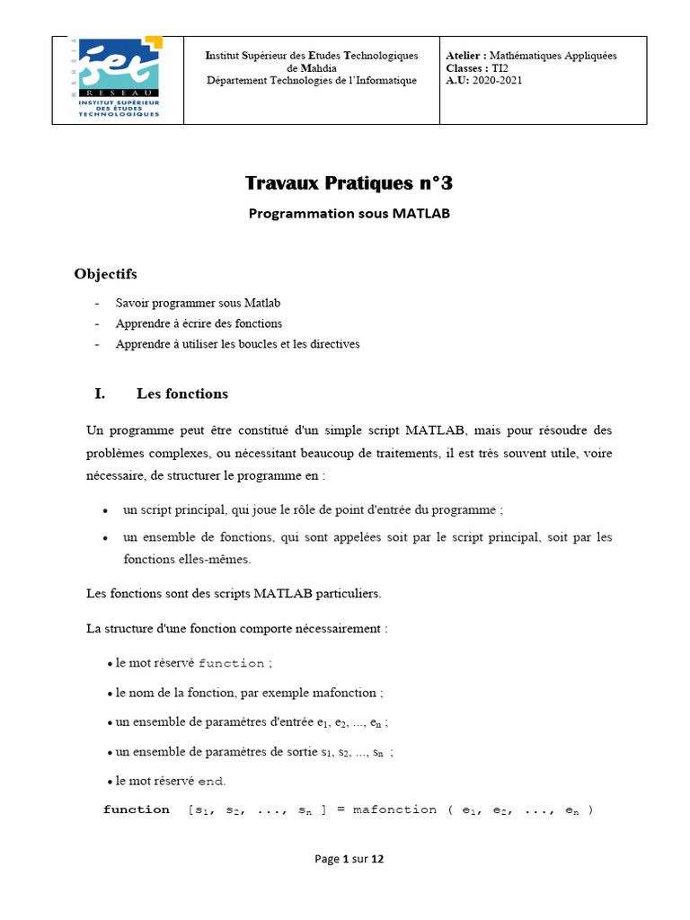 TP3 Matlab | PDF | Structure de contrôle | Zéro d'une fonction