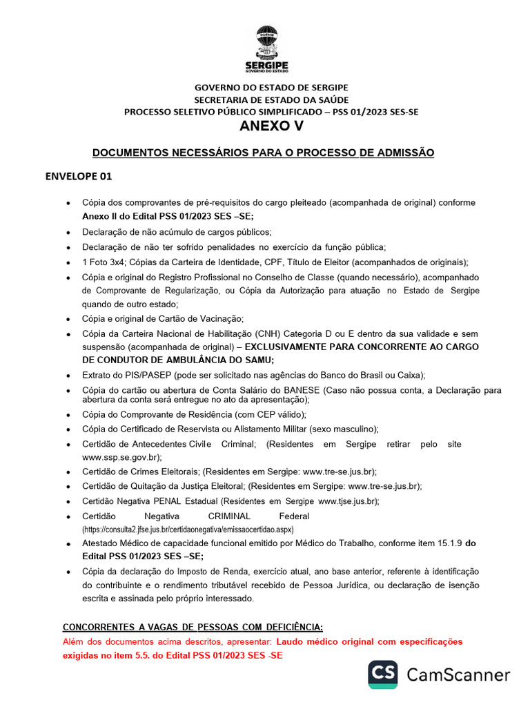 ANEXO V Lista de Documentos Exames | PDF