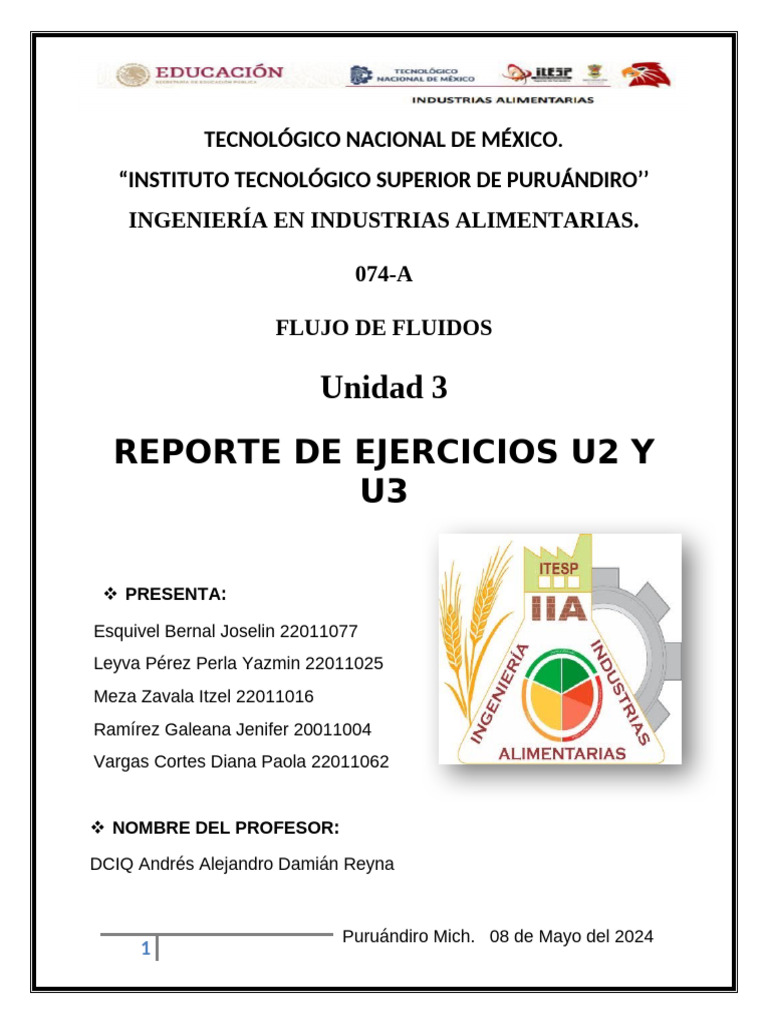 Reporte de Ejercicios U2 y U3 Flujo de Fluidos | PDF | Ingeniería