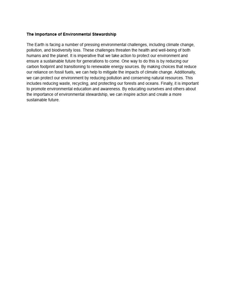 The Importance Of Environmental Stewardship 1 Pdf