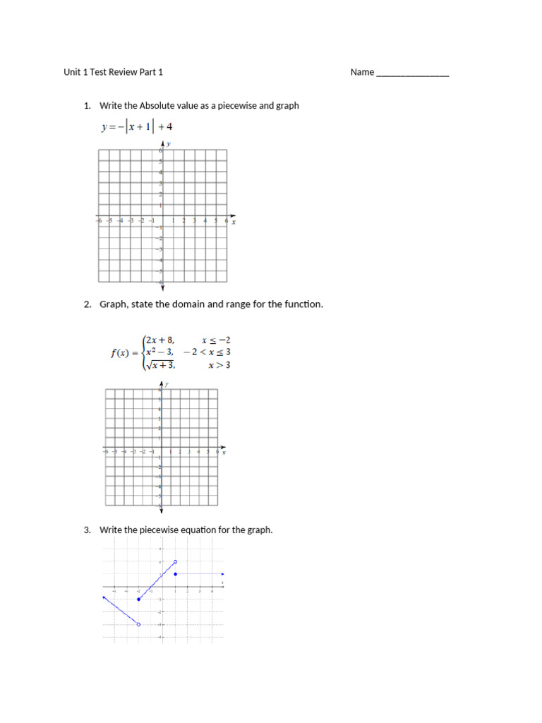 Unit 1 Test Review: Piecewise Functions | PDF | Computers