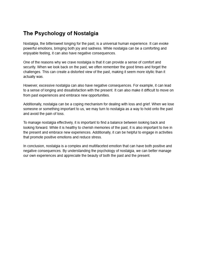 The Psychology of Nostalgia | PDF