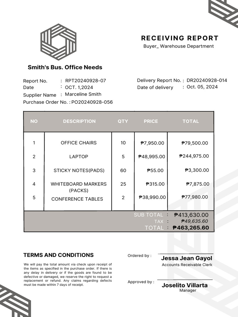 RECEIVING REPORT | PDF | Receipt | Business Documents