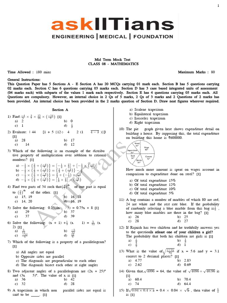 Rama Mid Term Mock Questions | PDF | Elementary Mathematics | Elementary Geometry