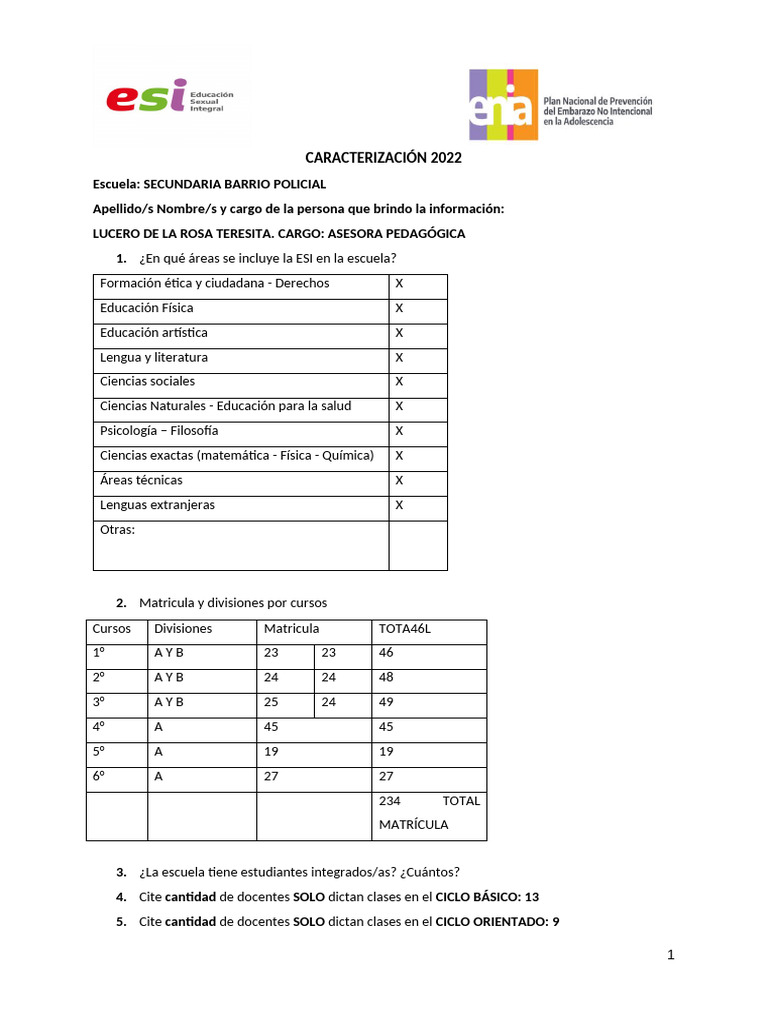 Documento Caracterización 2022 ESI | PDF | Educación Secundaria