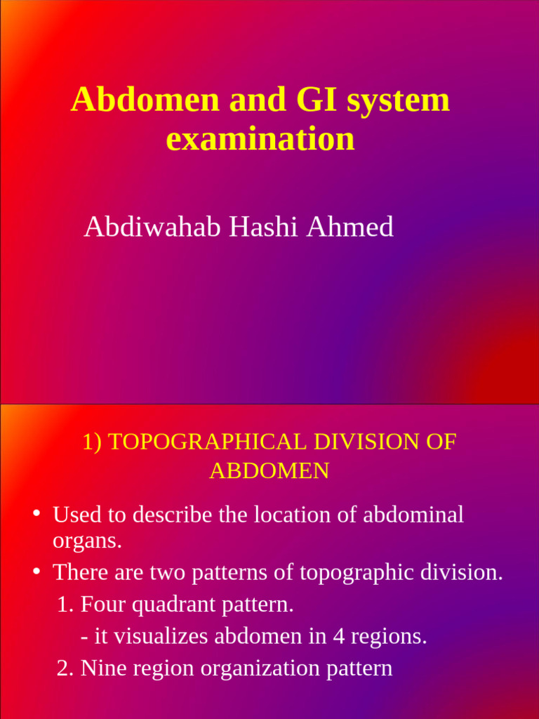 Abdomen and GI Examination | PDF | Abdomen | Medical Specialties