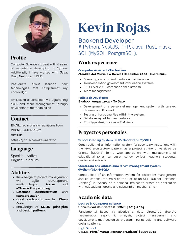 CV - Kevin Rojas (Developer) | PDF | Databases | Computer Programming