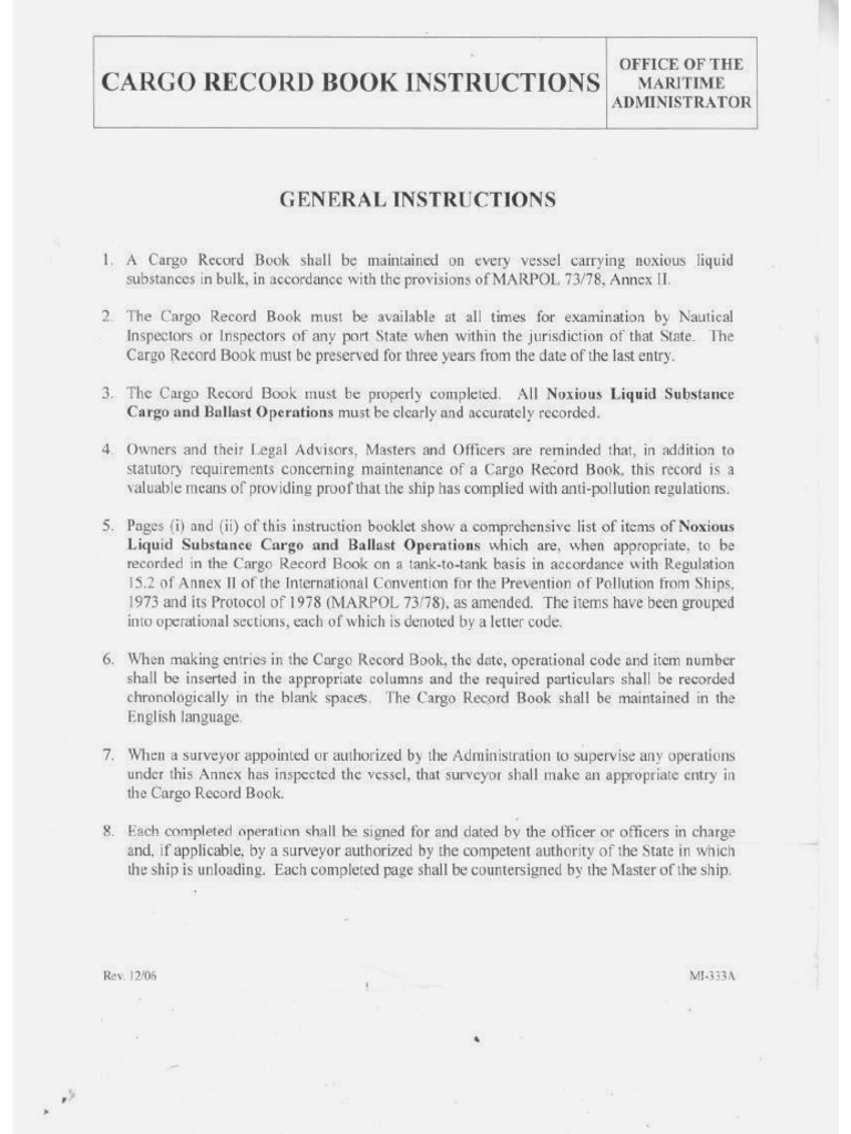 Cargo Record Book ANNEX II Entries Guide | PDF