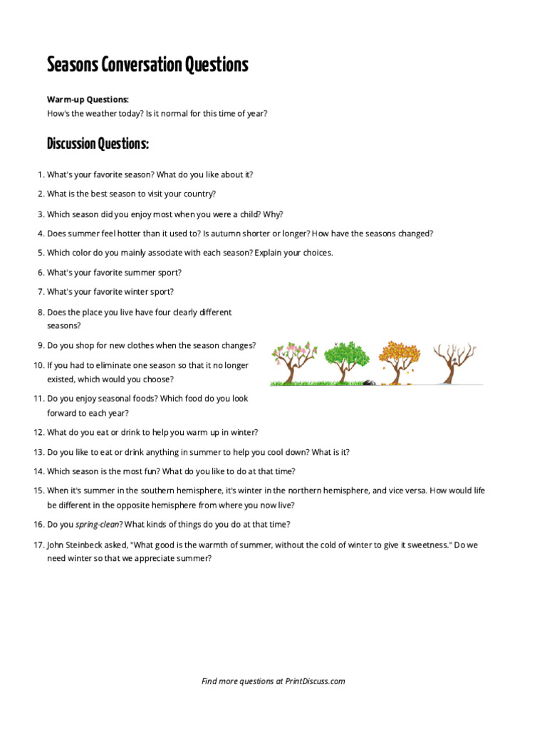 Seasons Questions | PDF | Language Arts & Discipline | Lifestyle