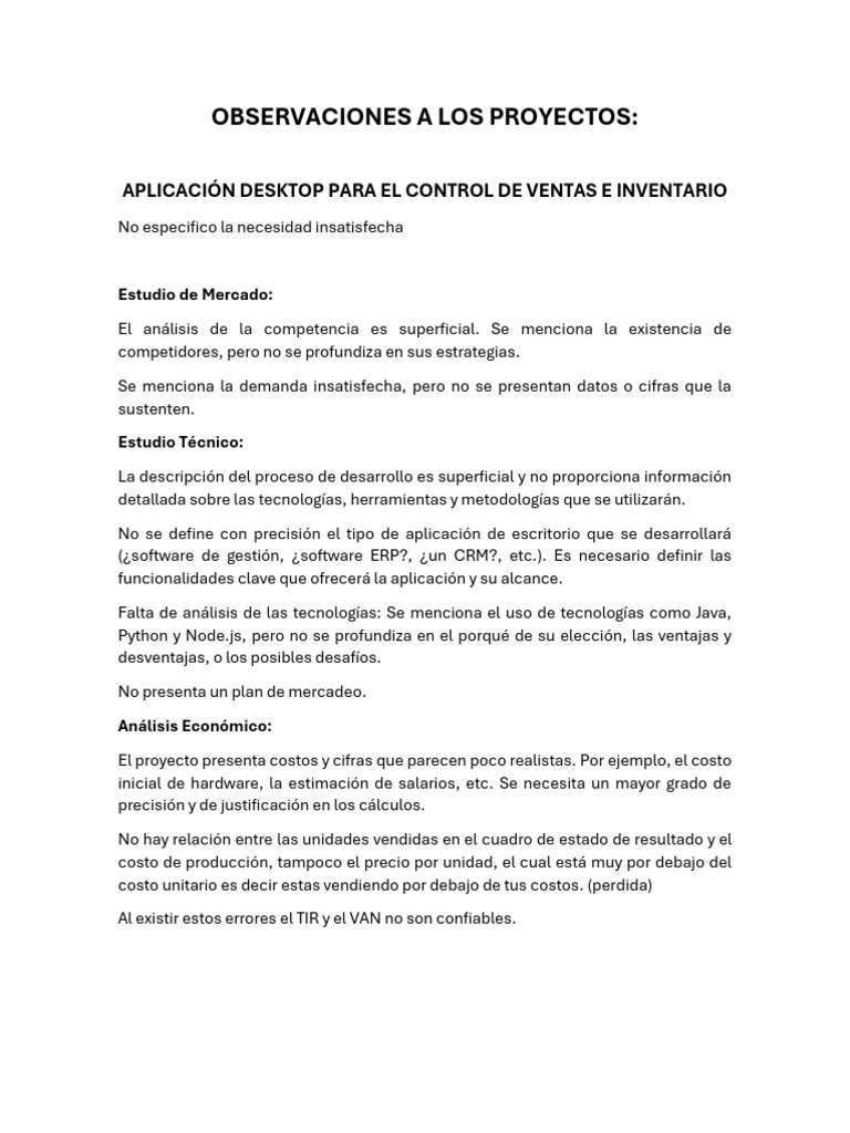 Observaciones A Los Proyectos | PDF | Mercado (economía) | Marketing