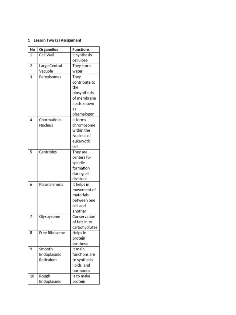 Lesson Two Assignment 2 | PDF | Cell (Biology) | Endoplasmic Reticulum