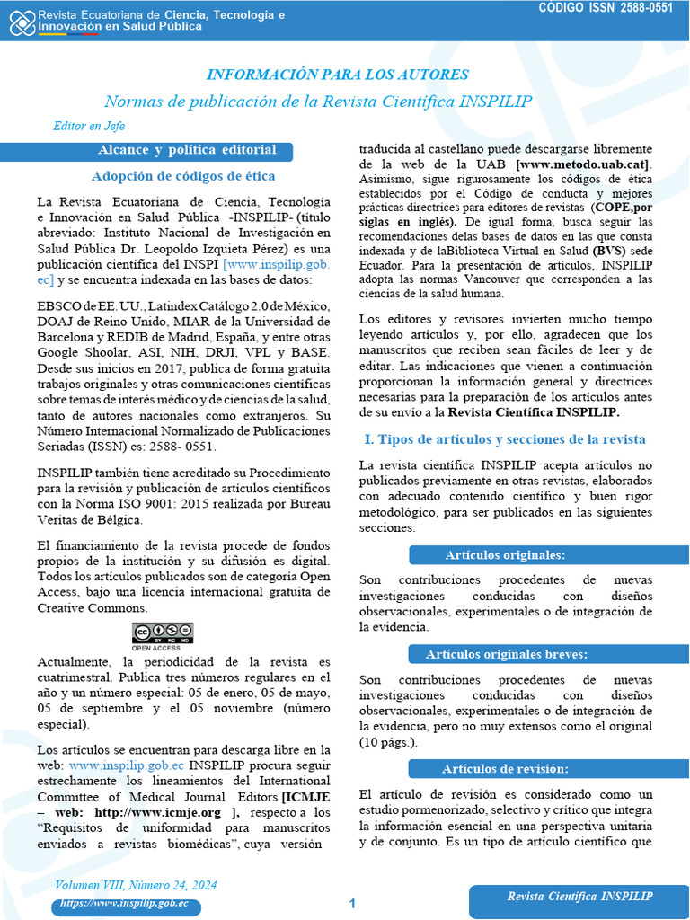 Normas Revista INSPILIP Actualizada Abril 2024 | PDF | Publicación | Citación